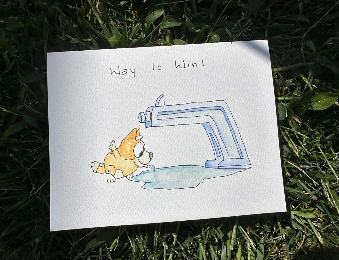 Watercolor Bluey Greeting Card Disney Bike Bingo Water Fountain ...