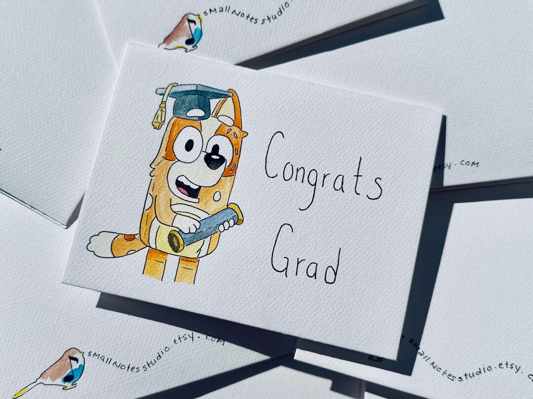 Watercolor Bluey Greeting Card Disney Bluey Bingo Graduation ...