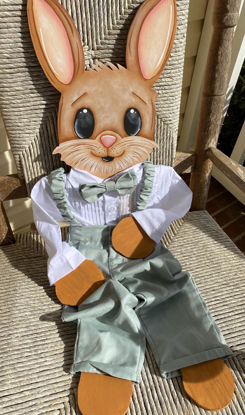 Dressed Easter Bunny, Porch Sitter, Easter Outdoor Decor, Spring ...