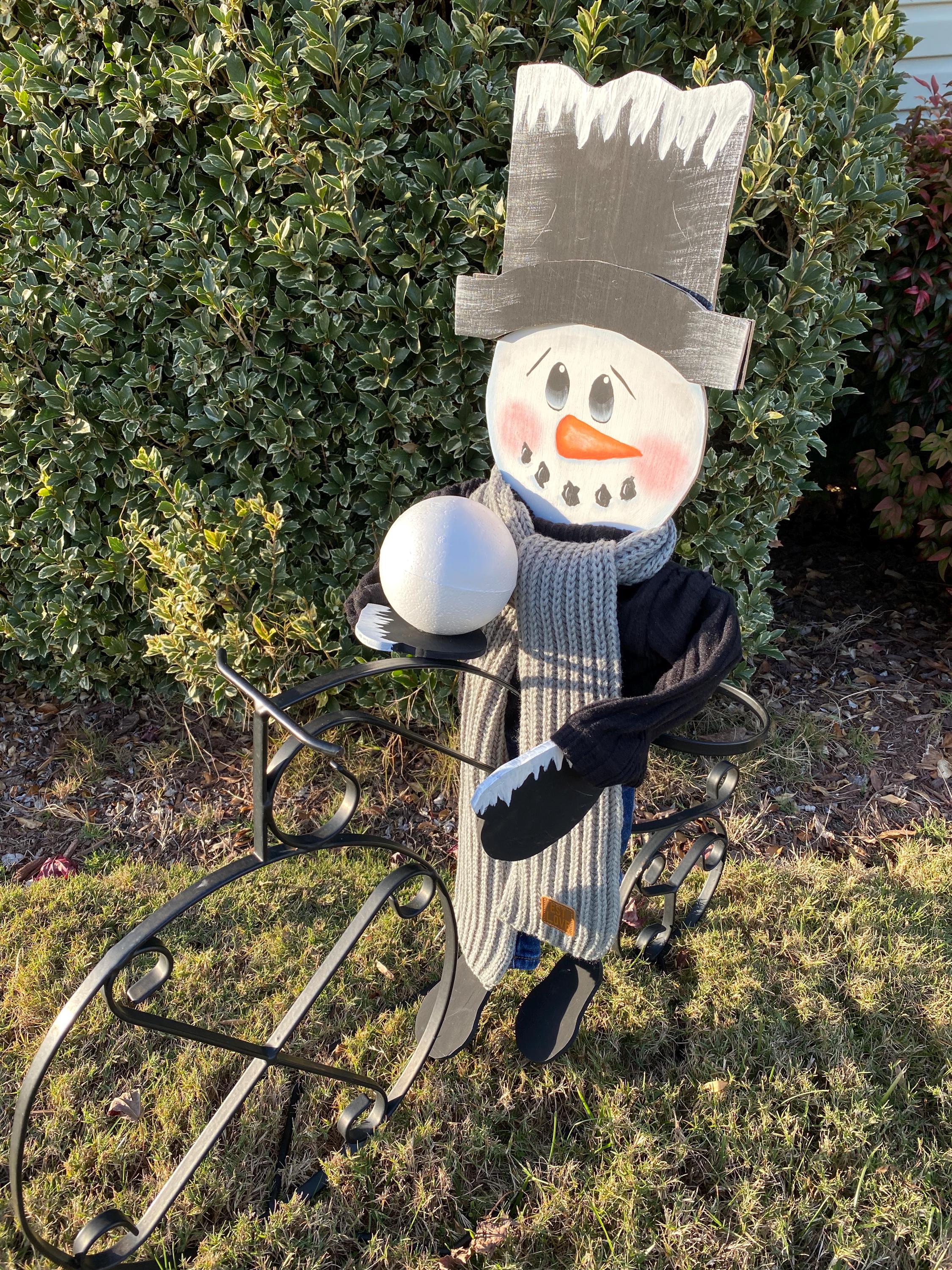 Handmade Bench Sitter, Winter Yard Art, Snowman Outside Decor, Porch ...