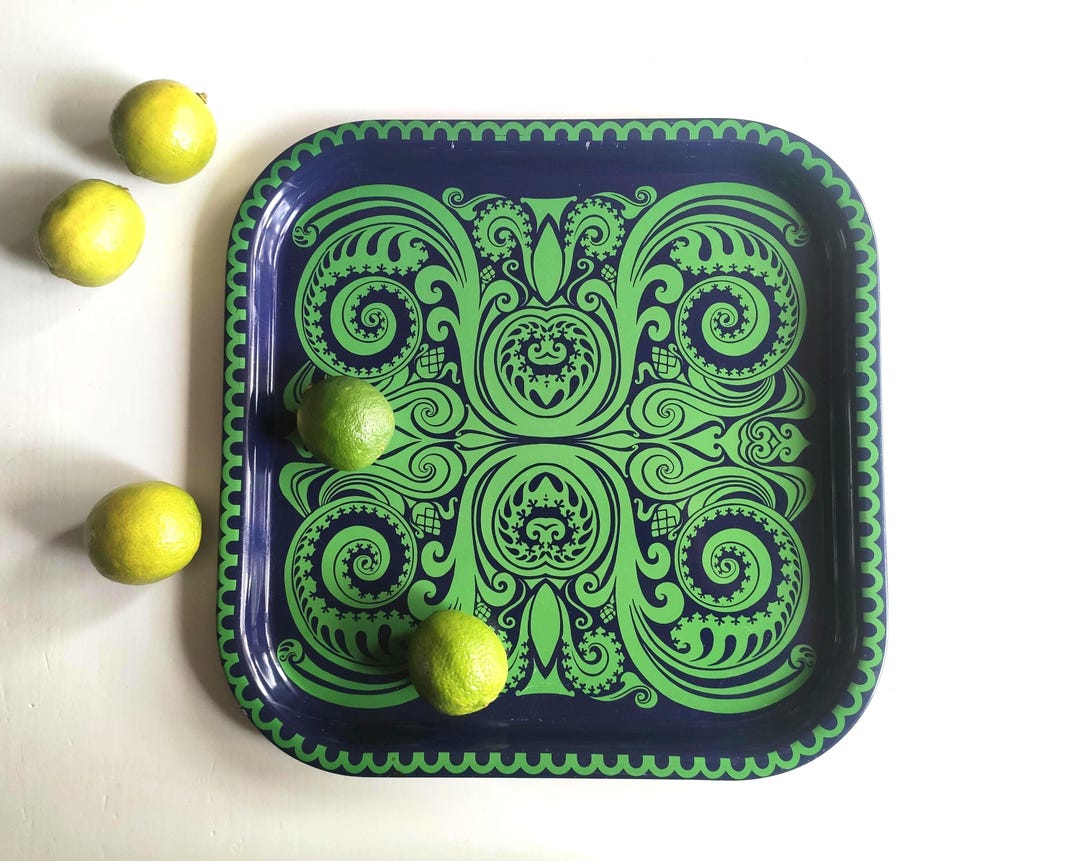 Vintage Square Tin Tray Blue Green Seventies Sixties Made in England - Etsy