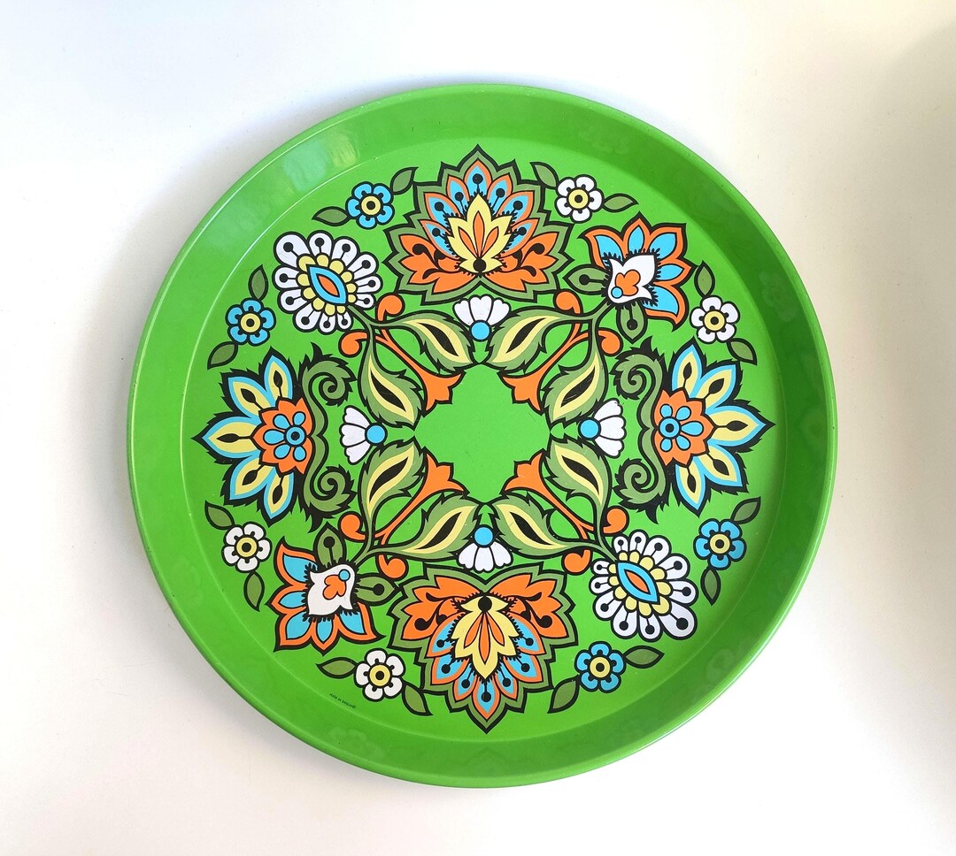 Elite Trays Green Vintage Metal Serving Tray - Retro '60s '70s ...