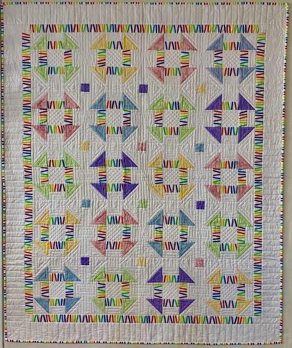 Baby Quilt Quilted Throw Lap Robe Churn Dash Pastel - Etsy