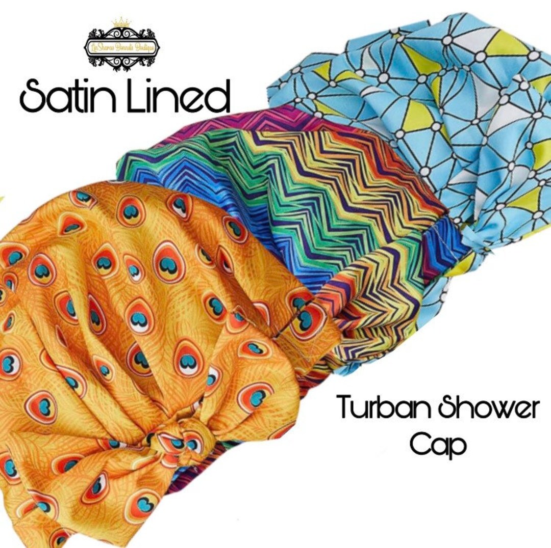 Luxury Turban Satin Lined Shower Caps | Adult Adjustable Shower Cap ...