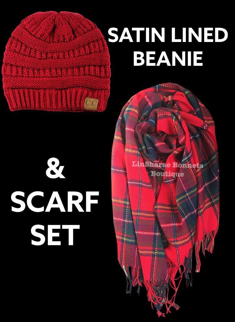 Beanie Scarf Set Satin Lined Beanies Unisex Satin Lined | Etsy