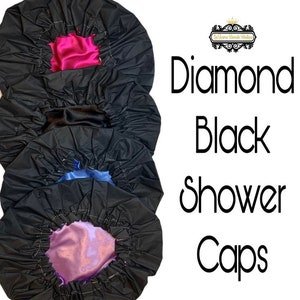 Diamond Black Shower Caps | Luxury Large Satin Lined Shower Caps ...