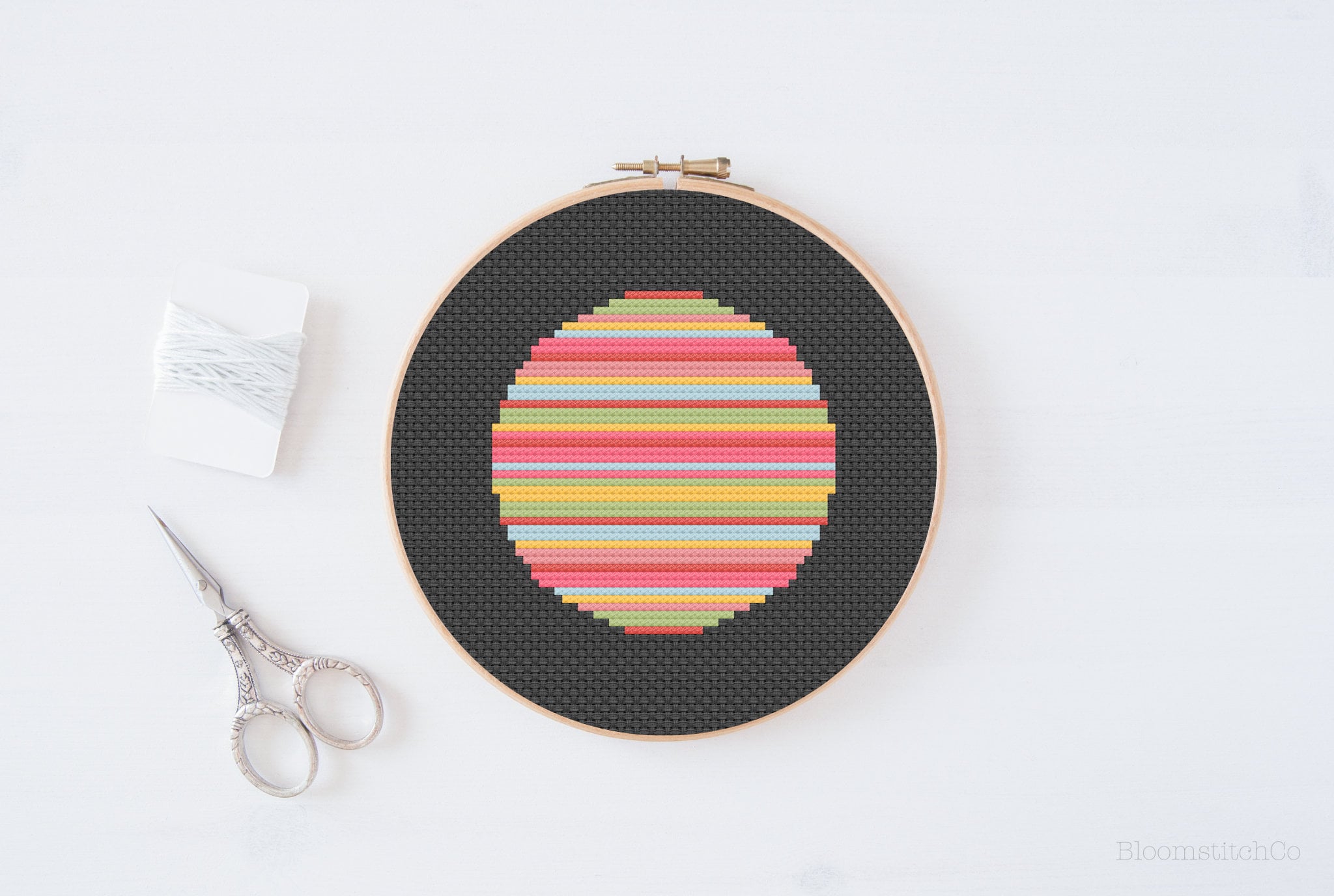 Modern Circle Cross Stitch Pattern, Pastel Bright Colours. 7 Inch Hoop - Etsy
