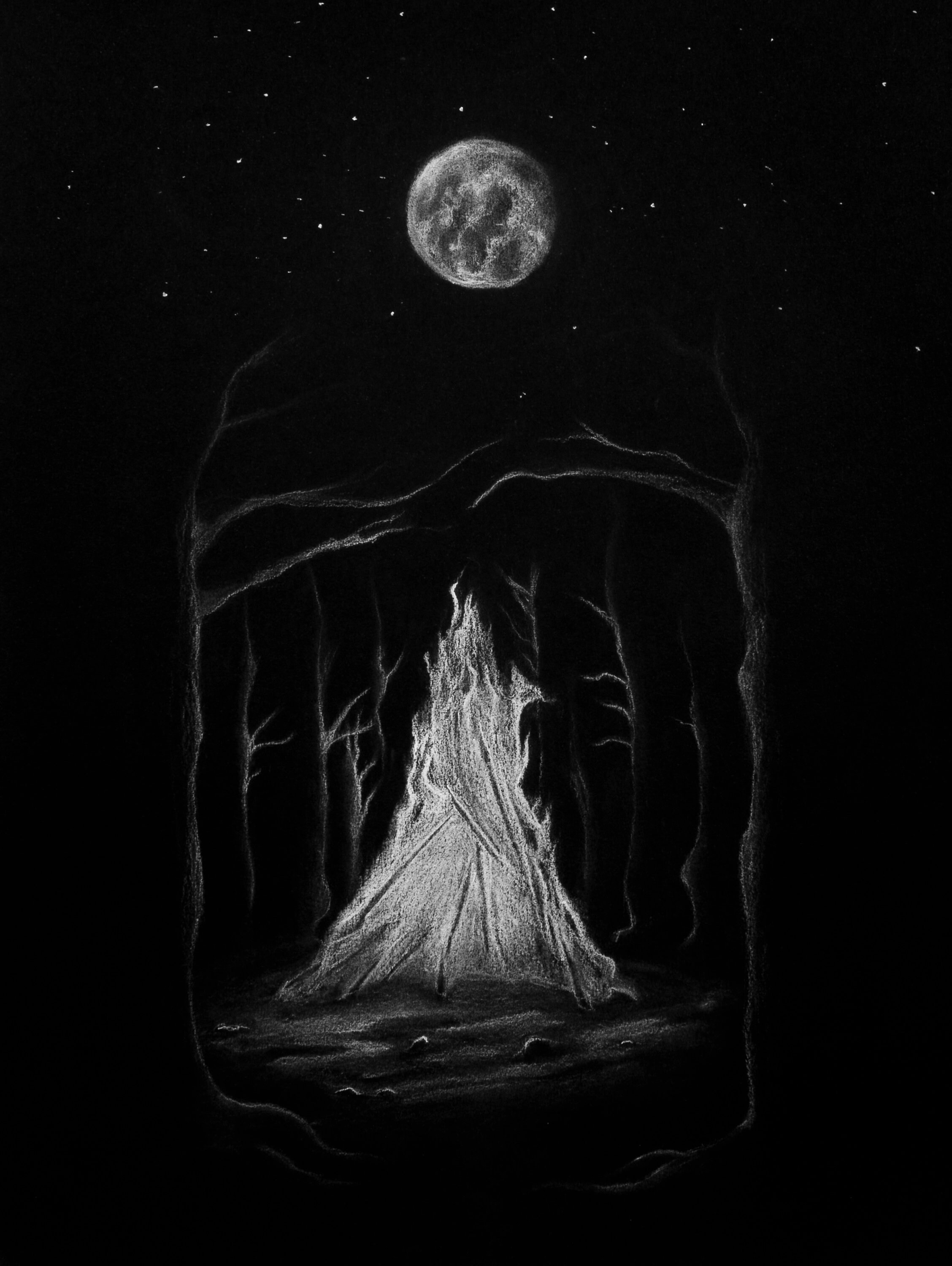 Art Print - Camping Fire - Charcoal - Etsy