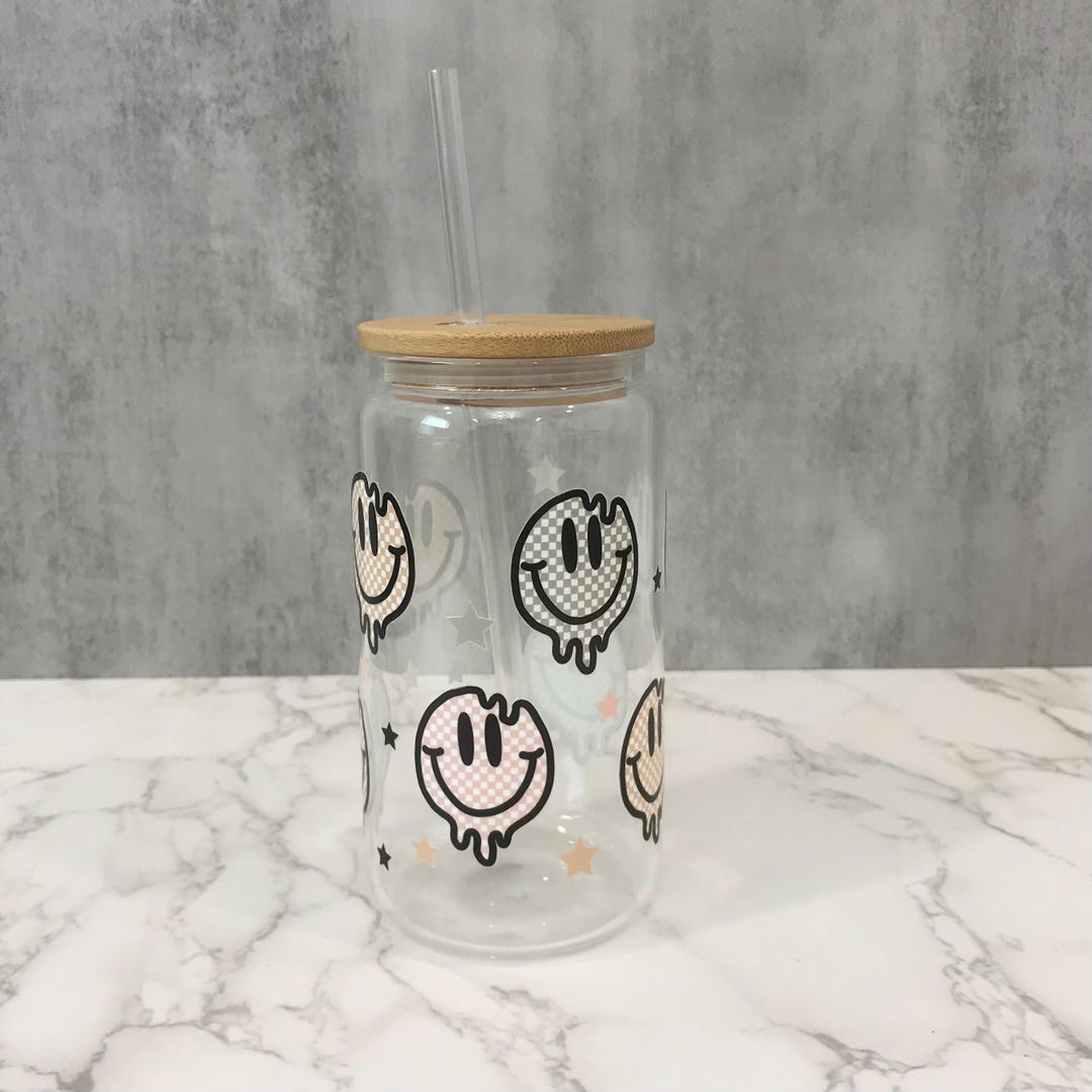 Melting Smiley Face Cups, Glass Cups With Straw and Lid, Smile Melly ...