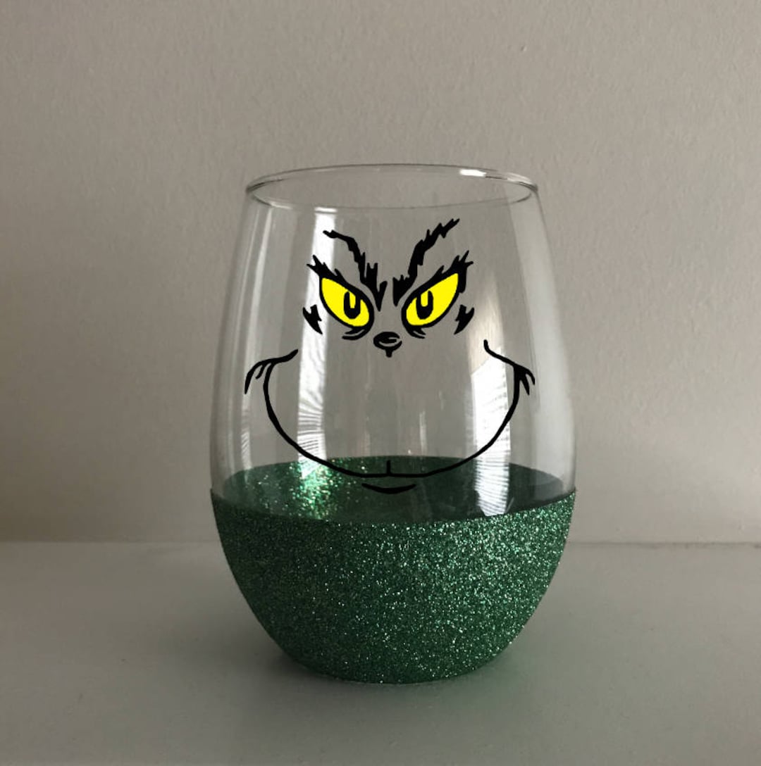 Grinch Glitter Wine Glass / Grinch Wine Glass / Christmas Wine Glass - Etsy