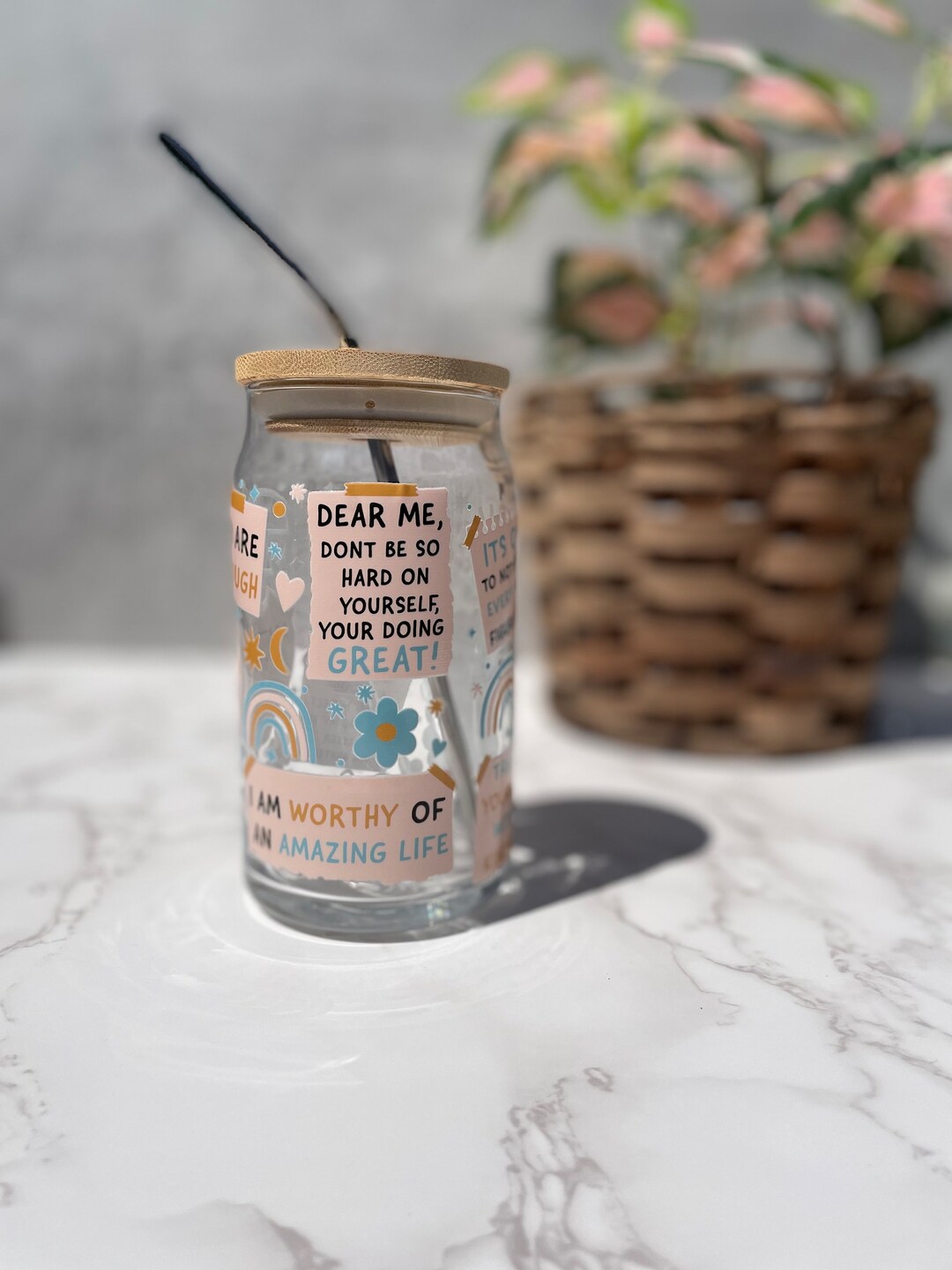 Daily Affirmations Glass Can Motivation Strong AF Iced - Etsy