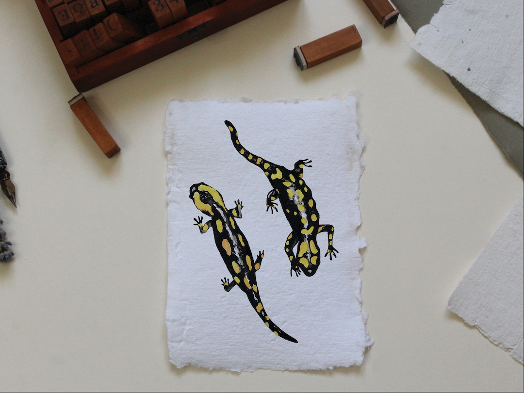 Craft Card Salamanders Handmade Paper Watercolor Illustration - Etsy