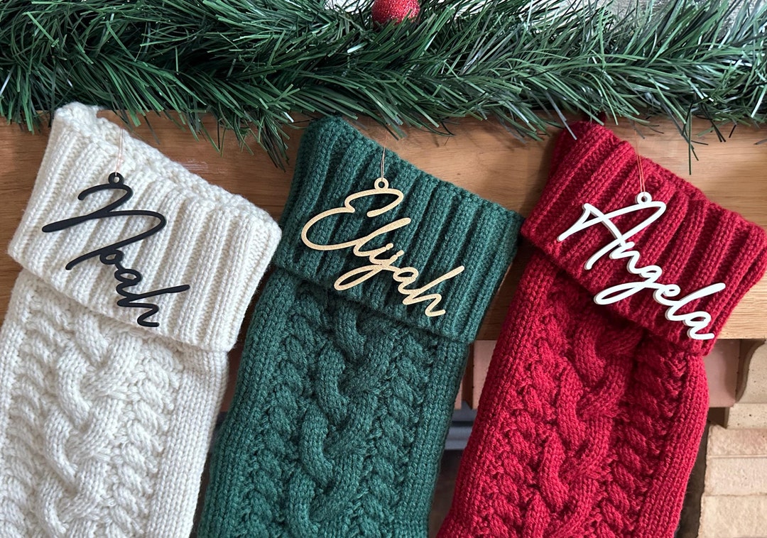 Personalized Christmas Stocking Name Tags, Custom Wooden Holiday Name ...