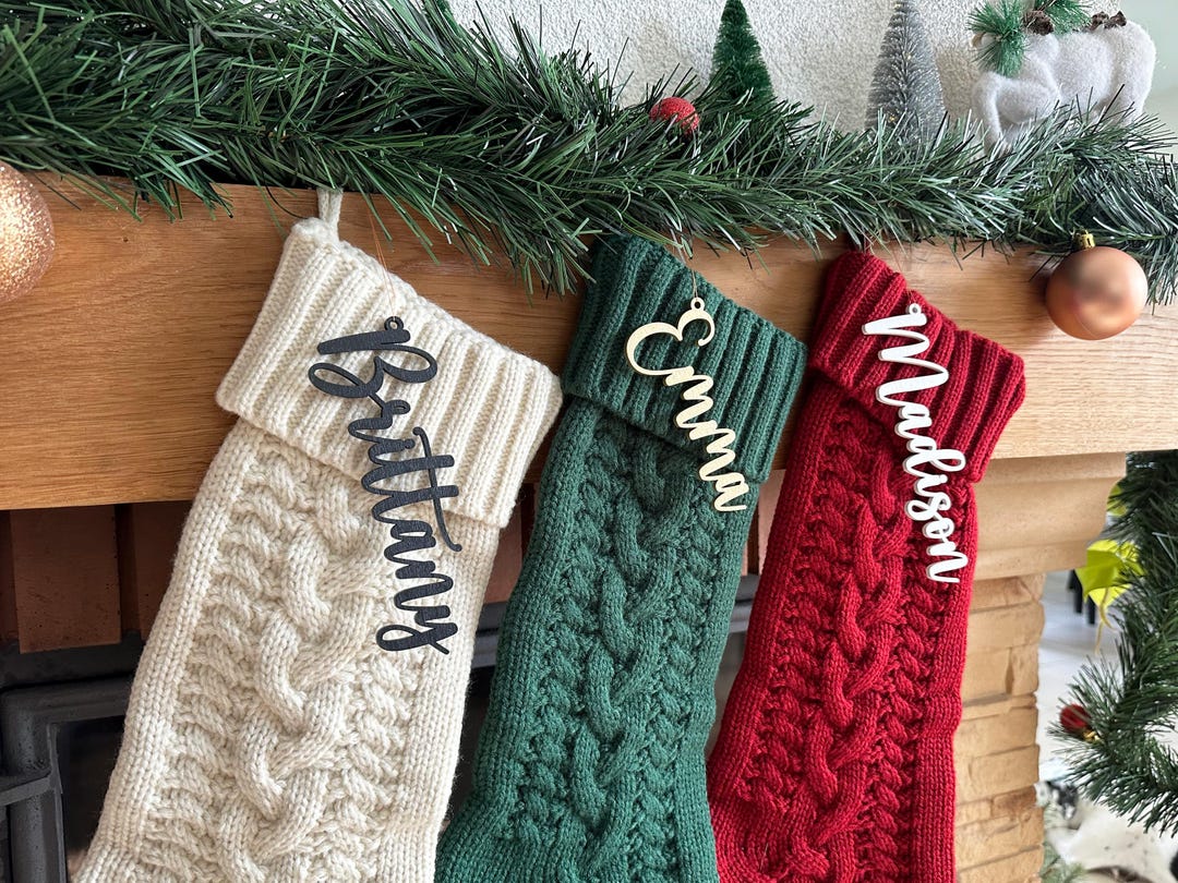 Christmas Stocking Tags, Custom Wooden Holiday Name Labels for ...