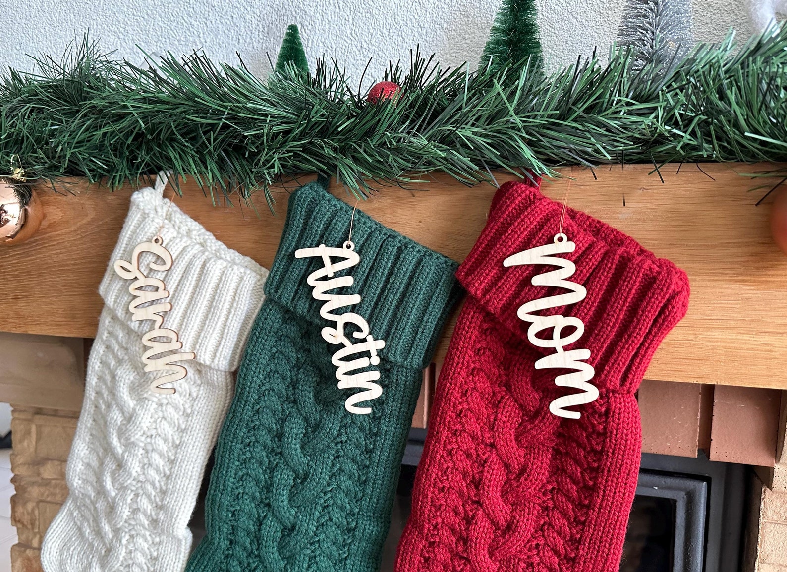 Personalized Christmas Stocking Name Tags, Custom Wooden Holiday Name ...
