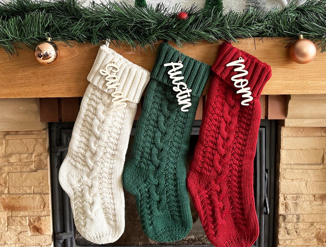 Personalized Christmas Stocking Name Tags, Custom Wooden Holiday Name ...