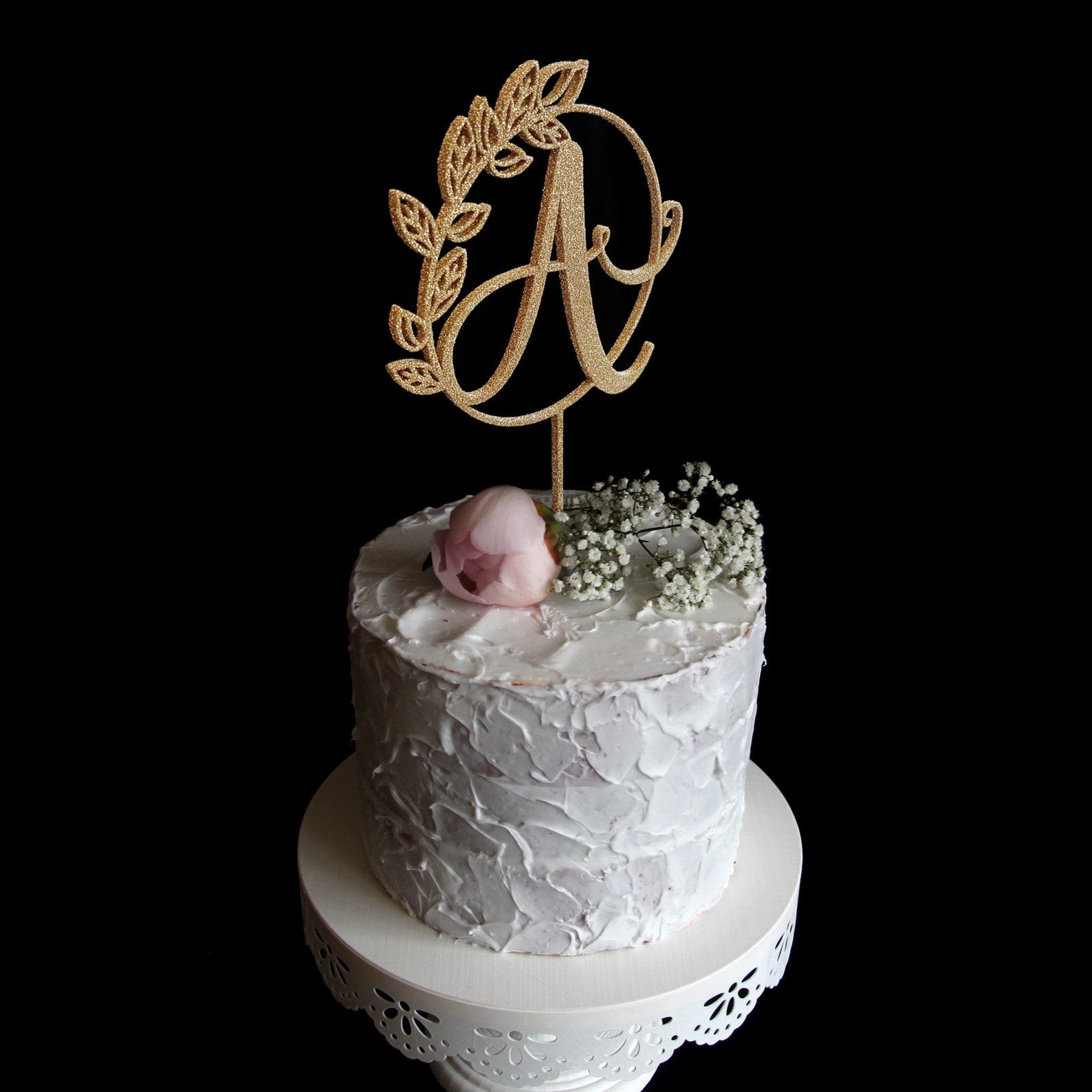 Custom Glitter Wedding Cake Topper, Single Letter Wreath Monogram - Etsy