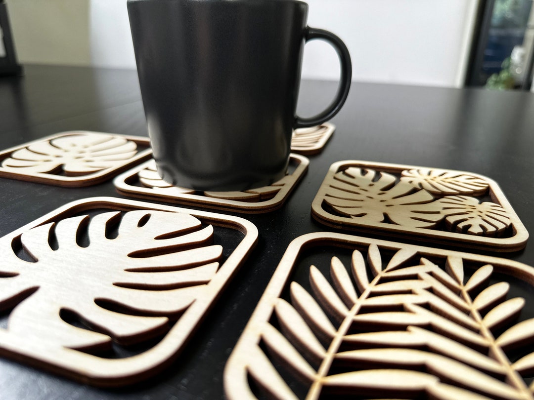 Wooden Tropical Leaf Coasters, Set of 6, Monstera Leaf Coaster - Etsy