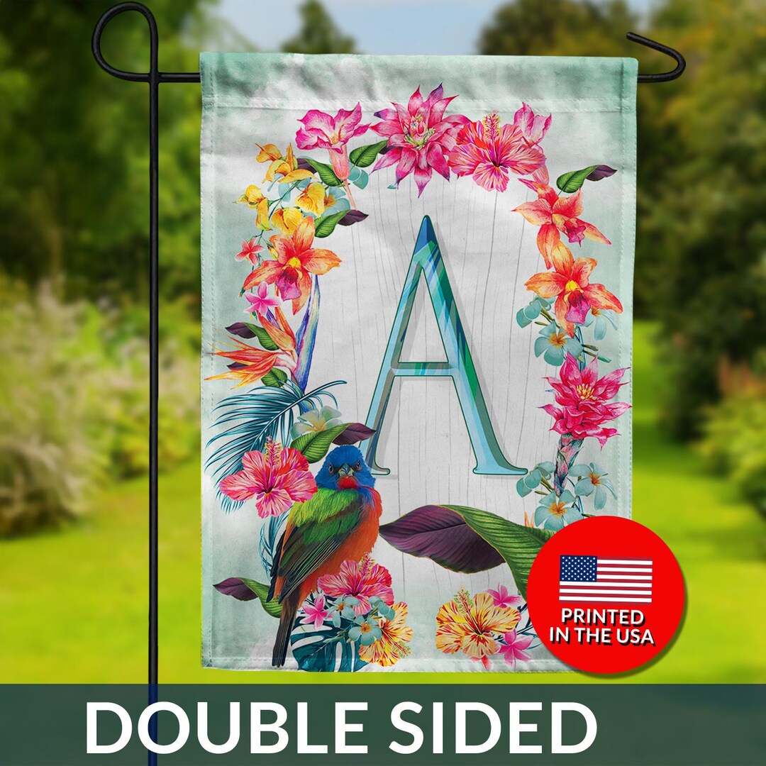 Island Flowers Monogram Double Sided Flag - Tropical Garden Flag ...