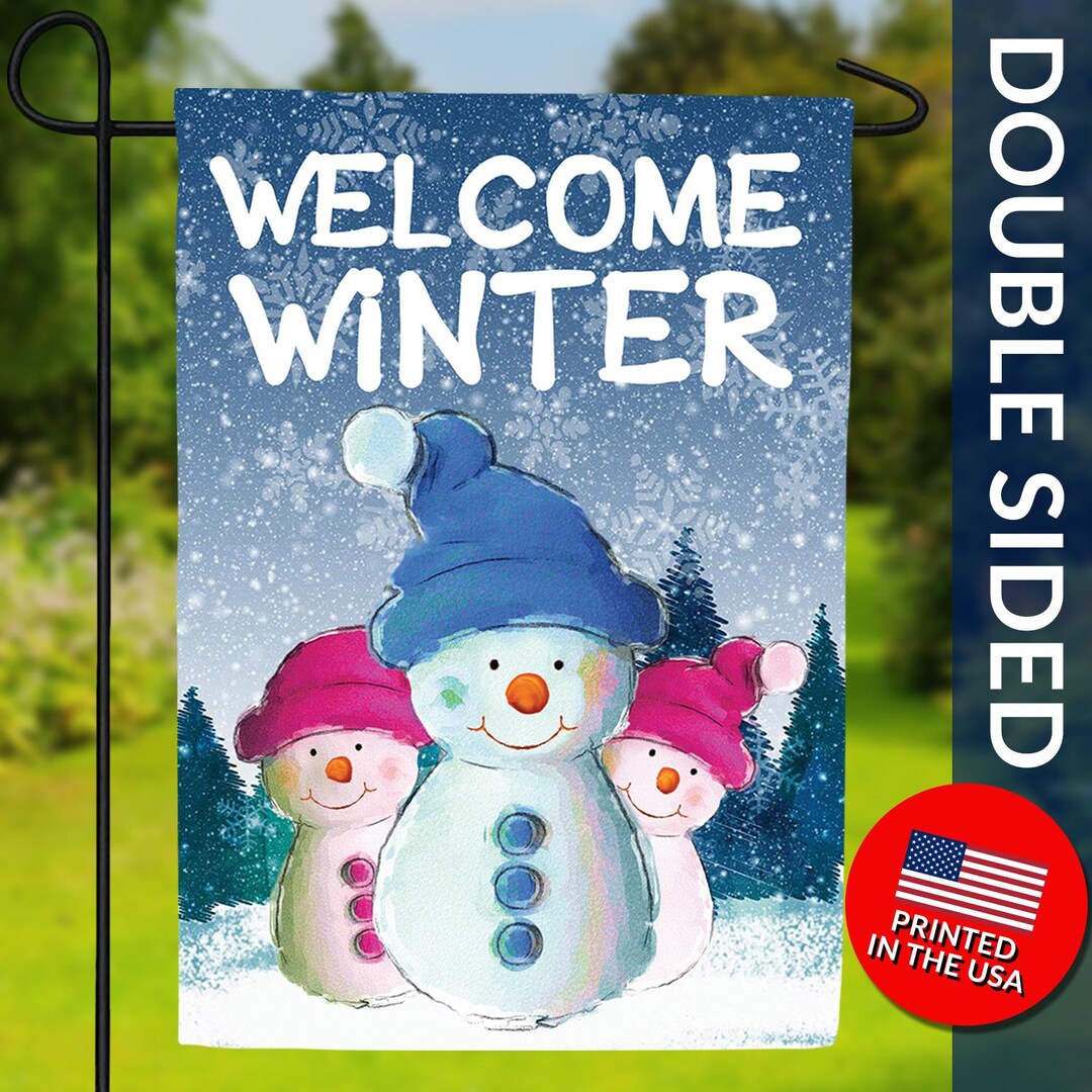 Welcome Winter Snowmen Double Sided Flag - Three Snowmen, Seasonal ...