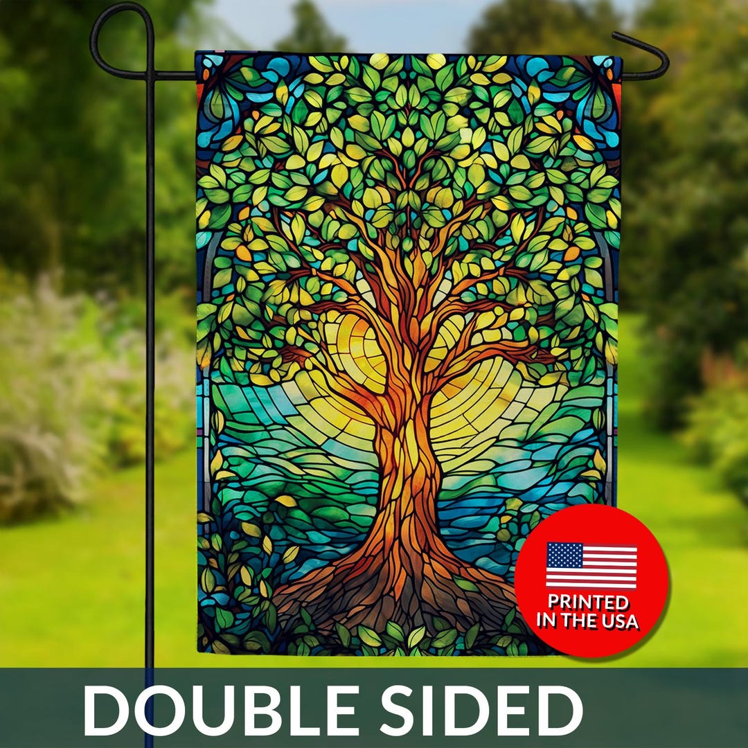 Green Tree of Life Stained Glass Double Sided Flag - Tree of Life Flag ...