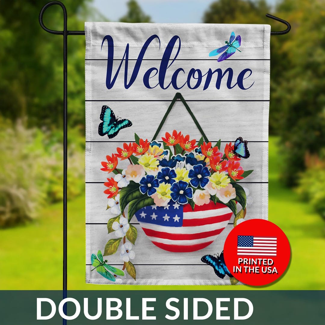 Welcome Spring Patriotic Flag - American Flag Vase Flag, Welcome Sign ...