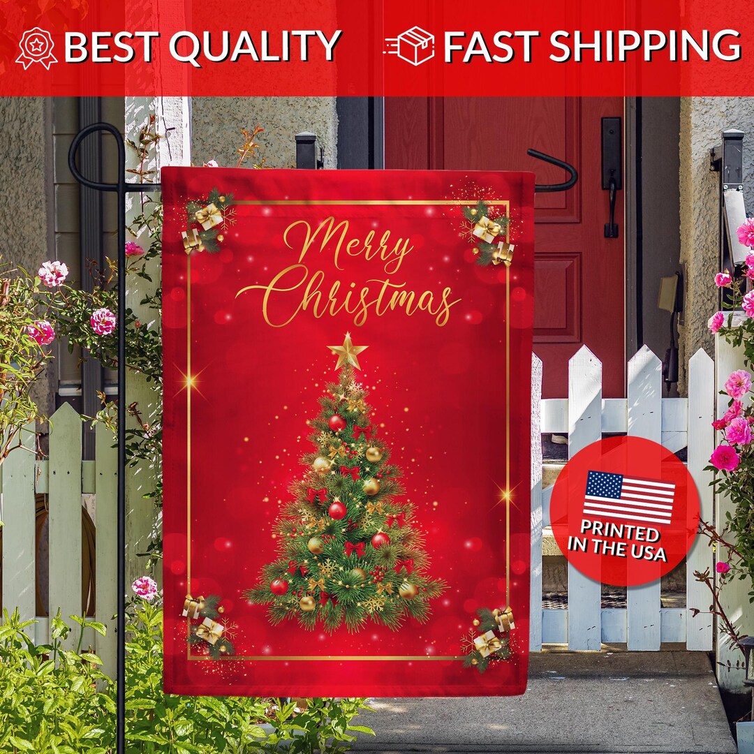 Merry Christmas Garden Flag – Christmas Tree Flag, Red Christmas Decor ...