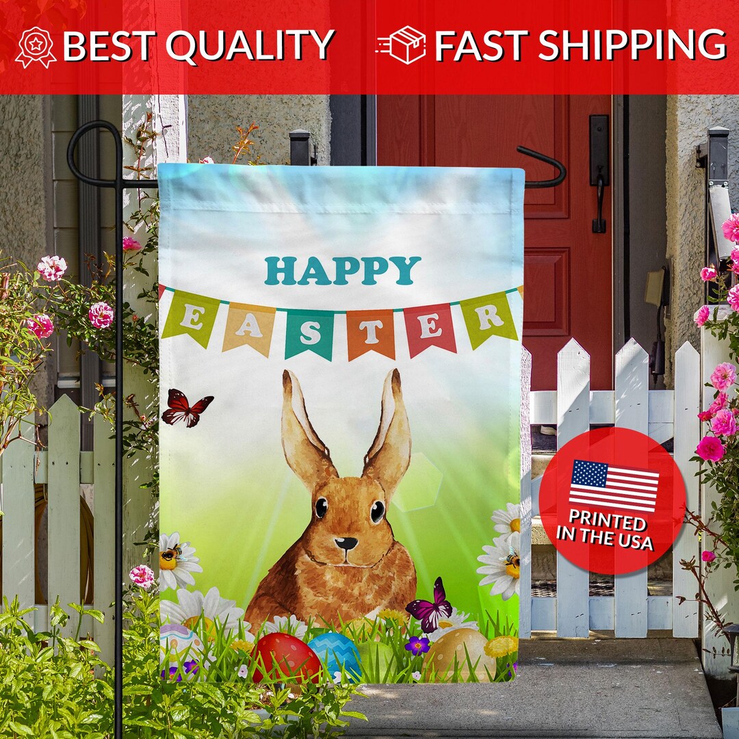 Happy Easter Bunny Double Sided Flag - Cute Easter Bunny Flag, Easter ...