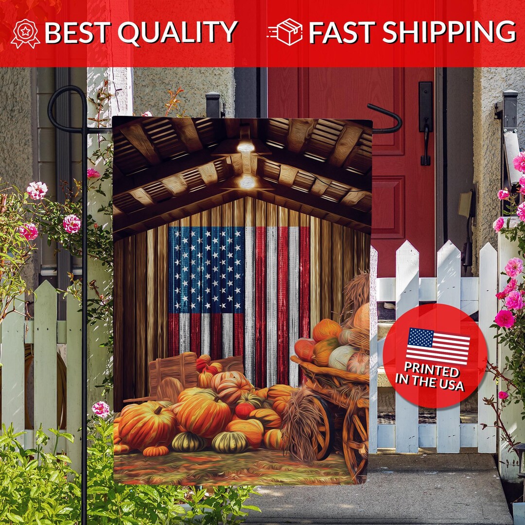 Patriotic Fall Barn Flag – Rustic American Flag, Autumn Harvest Decor ...