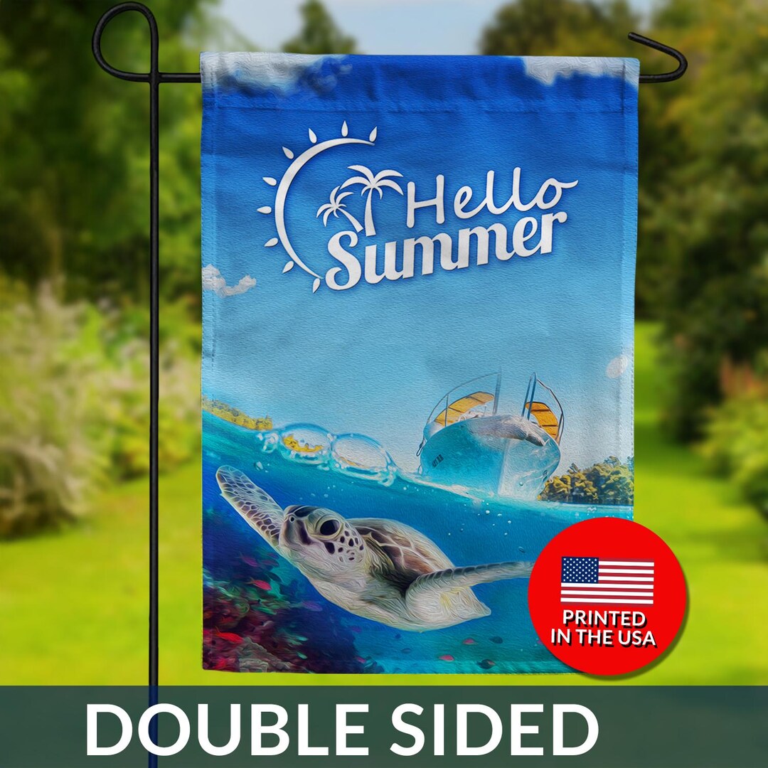 Hello Summer Turtle Double Sided Flag - Sea Turtle Flag, Summer Flag ...