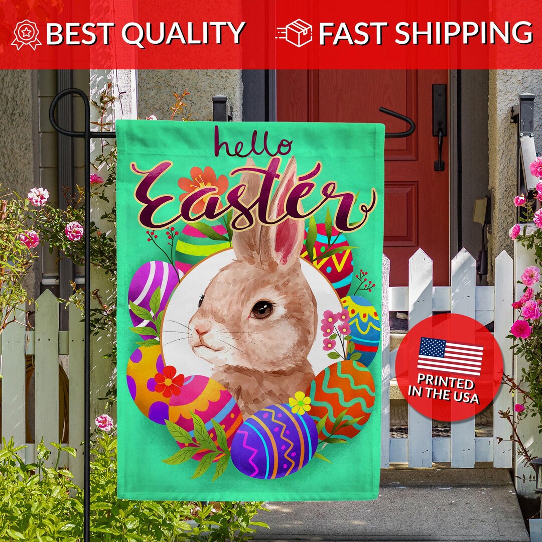 Happy Easter Bunny Double Sided Flag - Cute Easter Bunny Flag, Easter ...