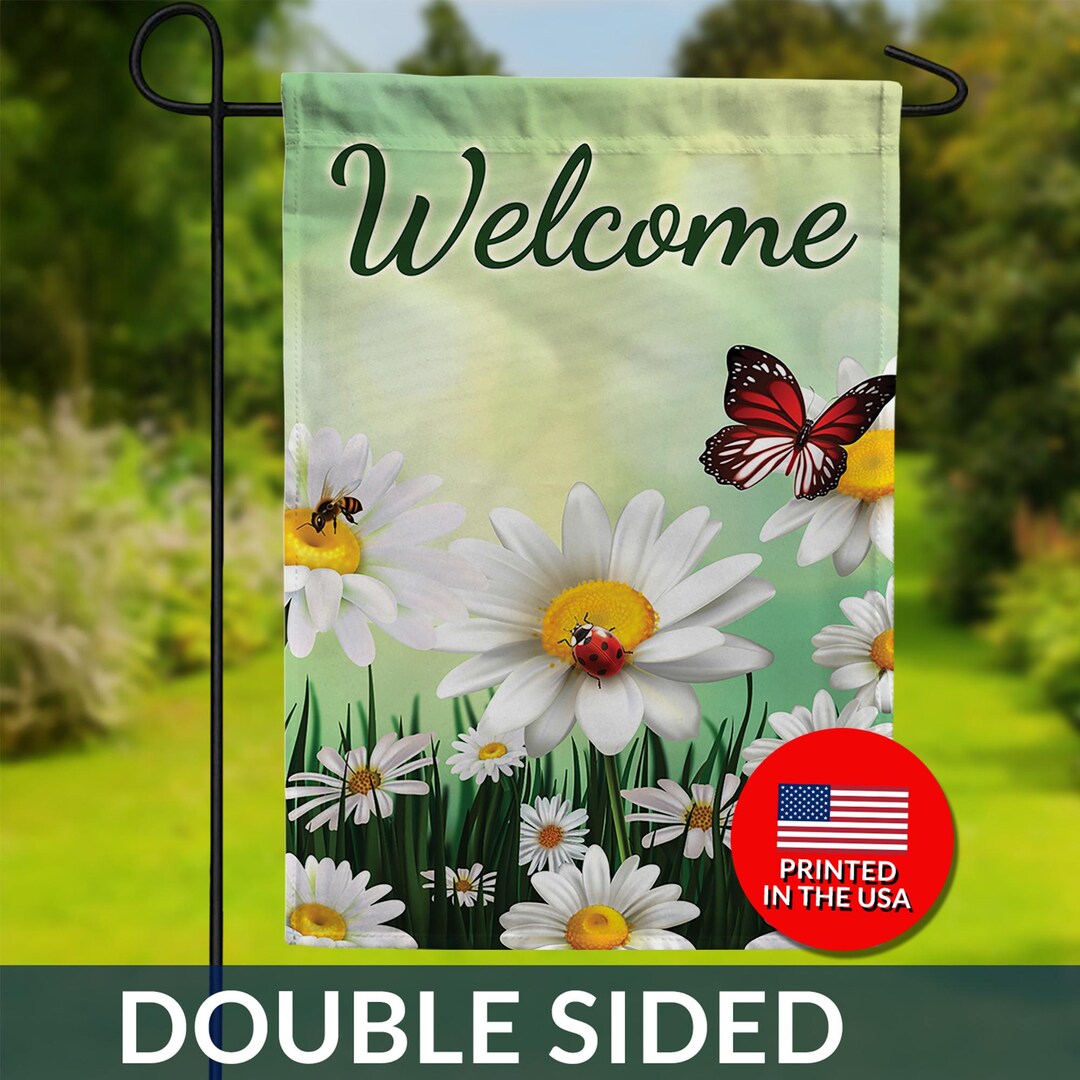 Daisies Welcome Flag – Bee, Butterfly, Ladybug – Double Sided - Etsy