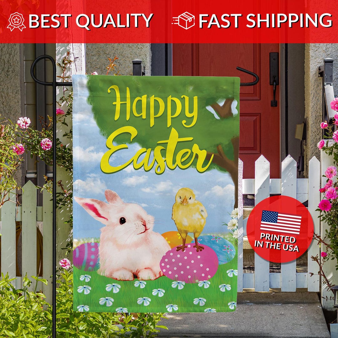 Happy Easter Bunny Double Sided Flag - Cute Easter Bunny Flag, Easter ...