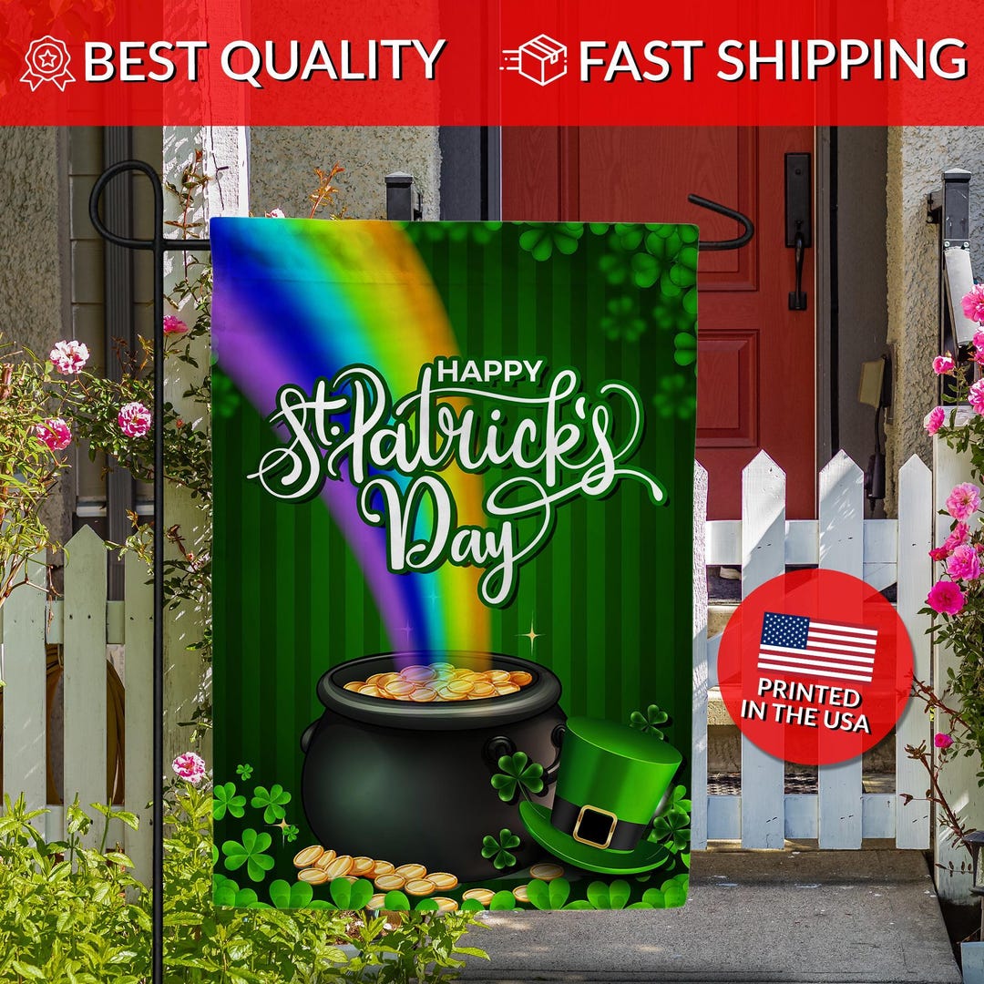 Happy St. Patrick's Day Flag - St Patricks Day, Irish Decor, Shamrock ...