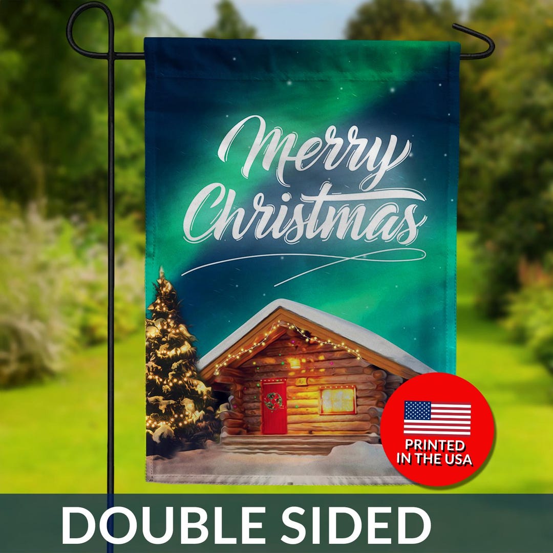 Christmas Cabin Double Sided Flag - Merry Christmas Flag, Log Cabin ...