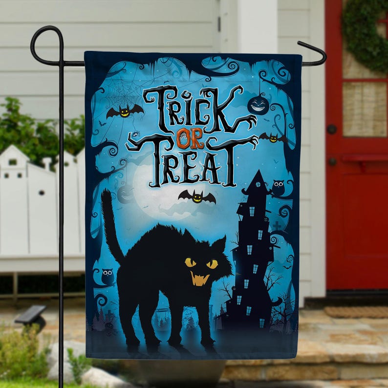 Frightening Feline Halloween Flag – Black Cat, Haunted House, Bats - Etsy