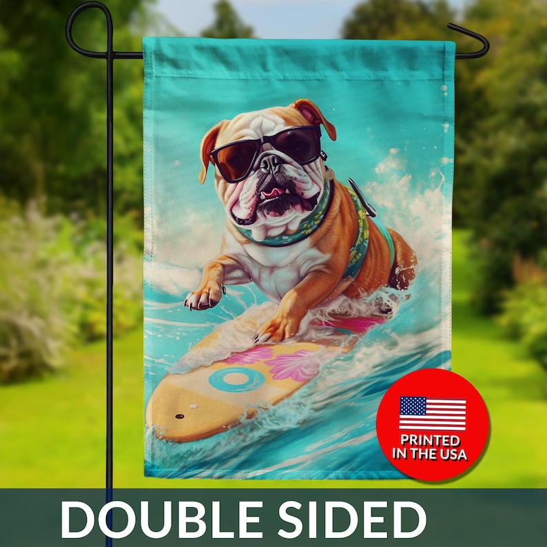 Surfing Dog Double Sided Flag - Beach Flag, Bulldog Flag, Surf Flag ...