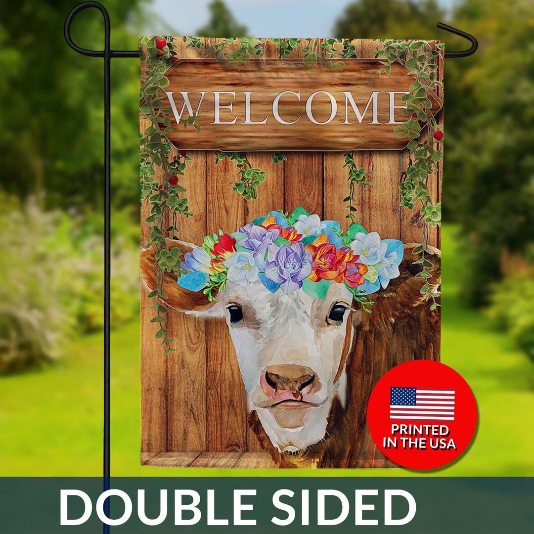 Cow Welcome Flag – Flower Crown Heifer, Farmhouse Decor - Etsy