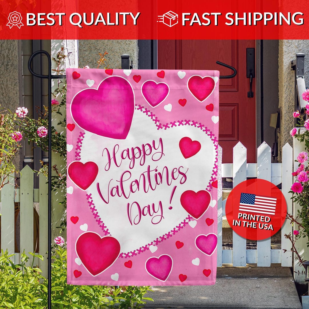 Happy Valentine's Day Flag – Pink Heart Valentine's Flag, Romantic ...