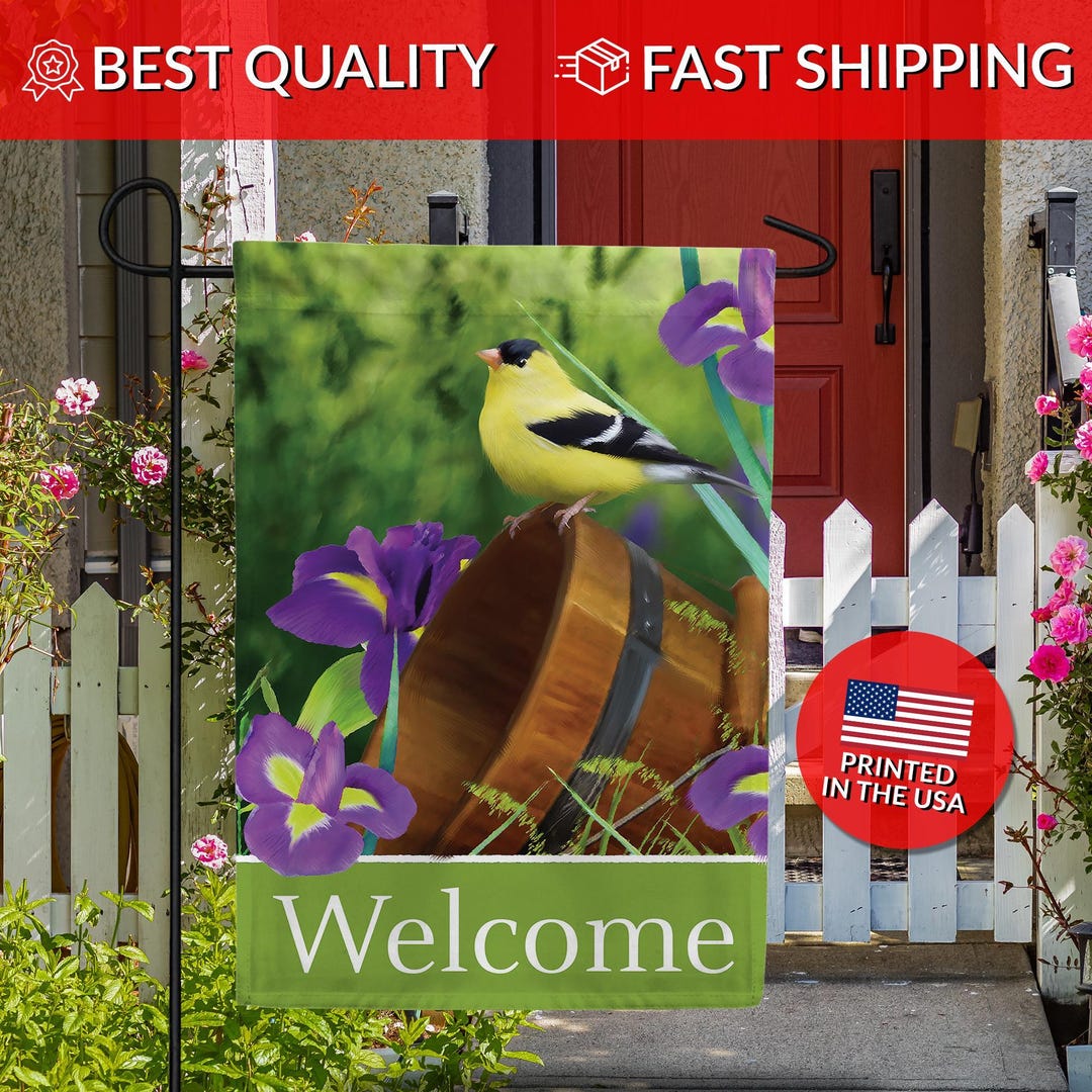 Welcome Garden Flag - Goldfinch Bird Flag, Welcome Flag, Bird Lover ...