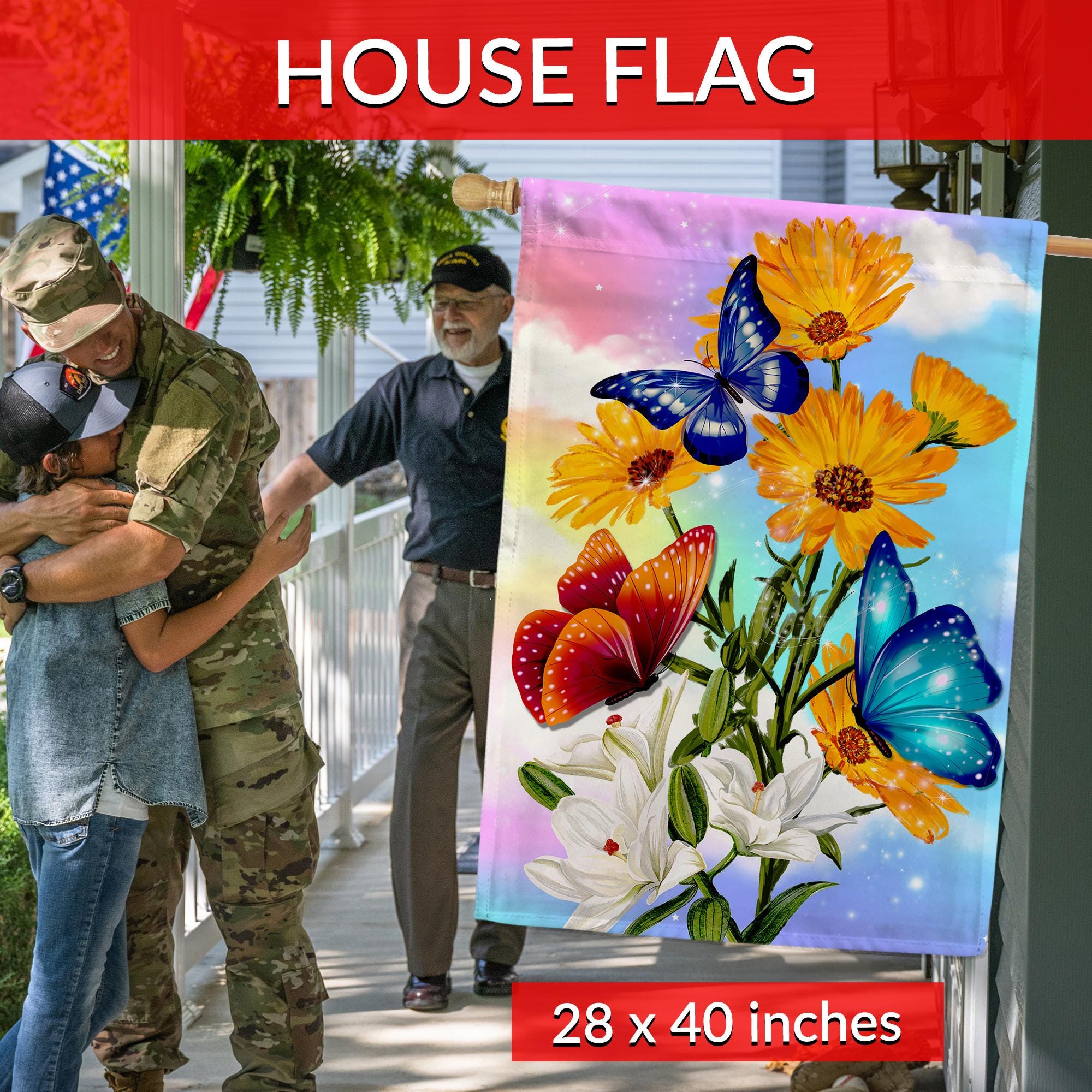 Spring Butterflies and Flowers Flag Spring Yard Flag, Butterfly Garden ...