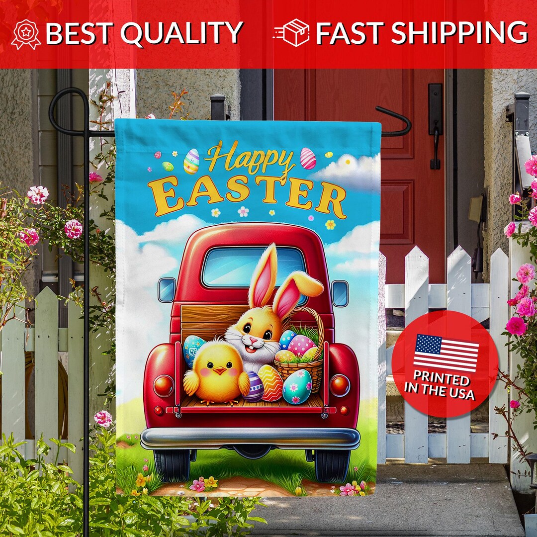 Happy Easter Bunny Double Sided Flag - Easter Bunny Flag, Easter Garden ...