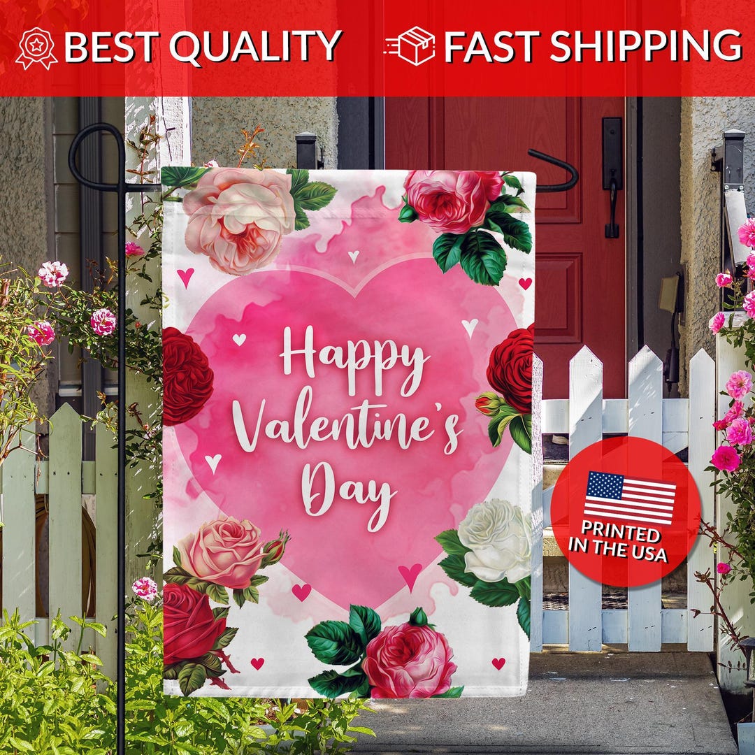 Happy Valentine's Day Rose Flag – Romantic Floral Valentine's Decor ...