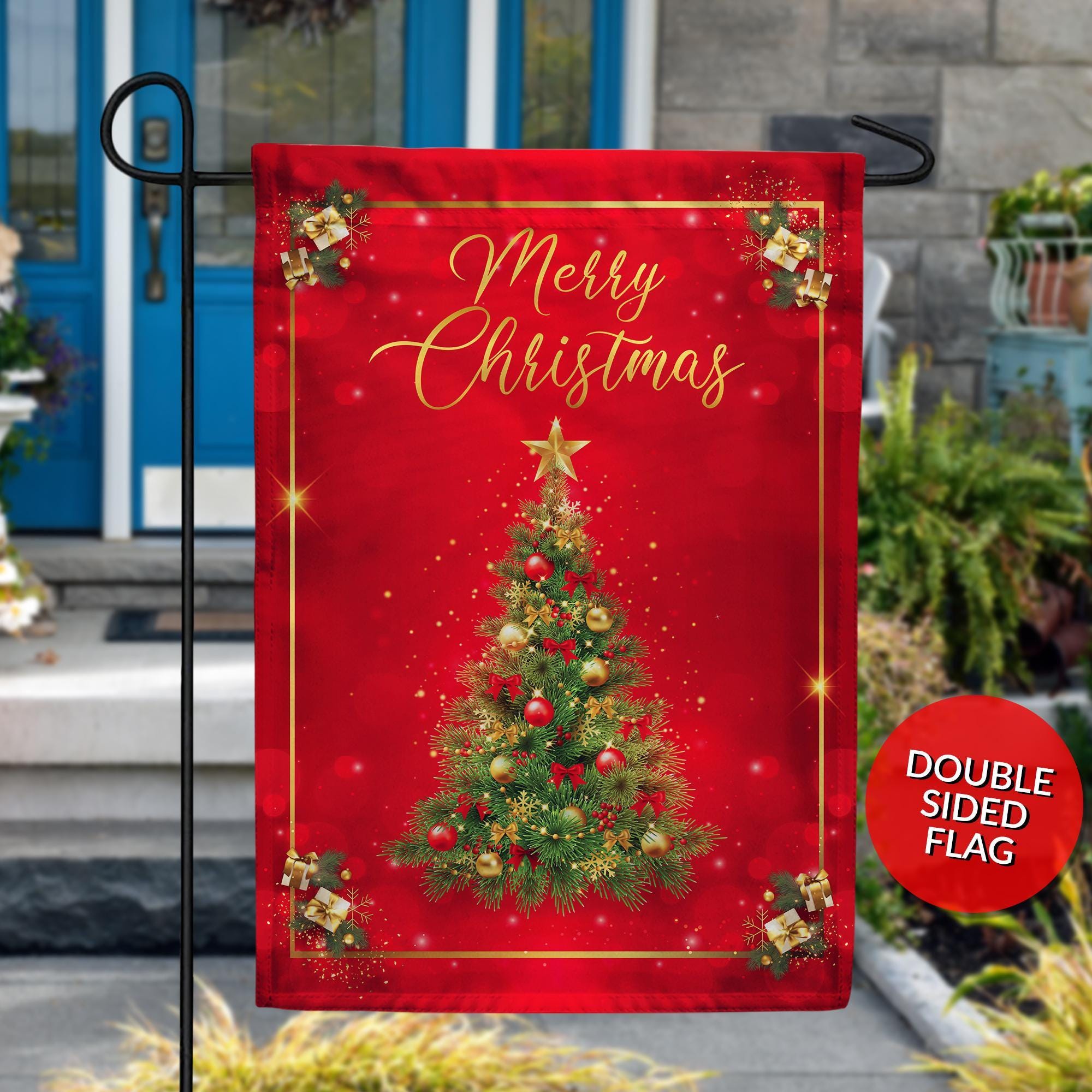 Merry Christmas Garden Flag Christmas Tree Flag, Red Christmas Decor ...