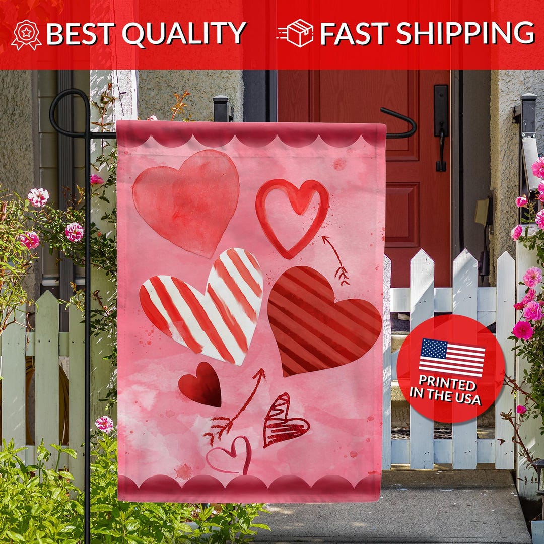 Valentine's Day Hearts Flag - Valentine's Day Flag, Romantic Yard Decor ...