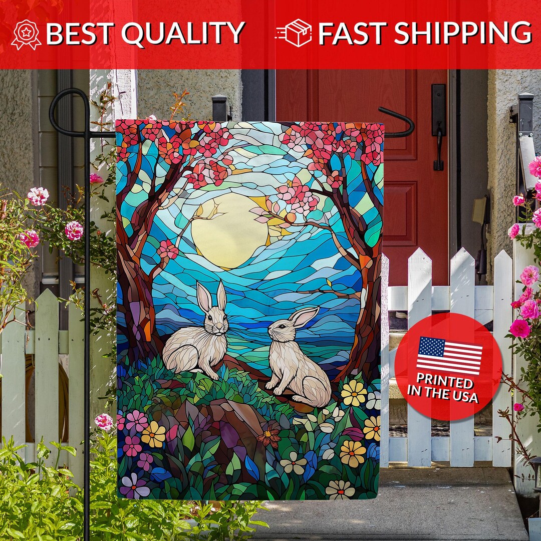 Stained Glass Easter Bunny Double Sided Flag - Easter Bunny Flag ...