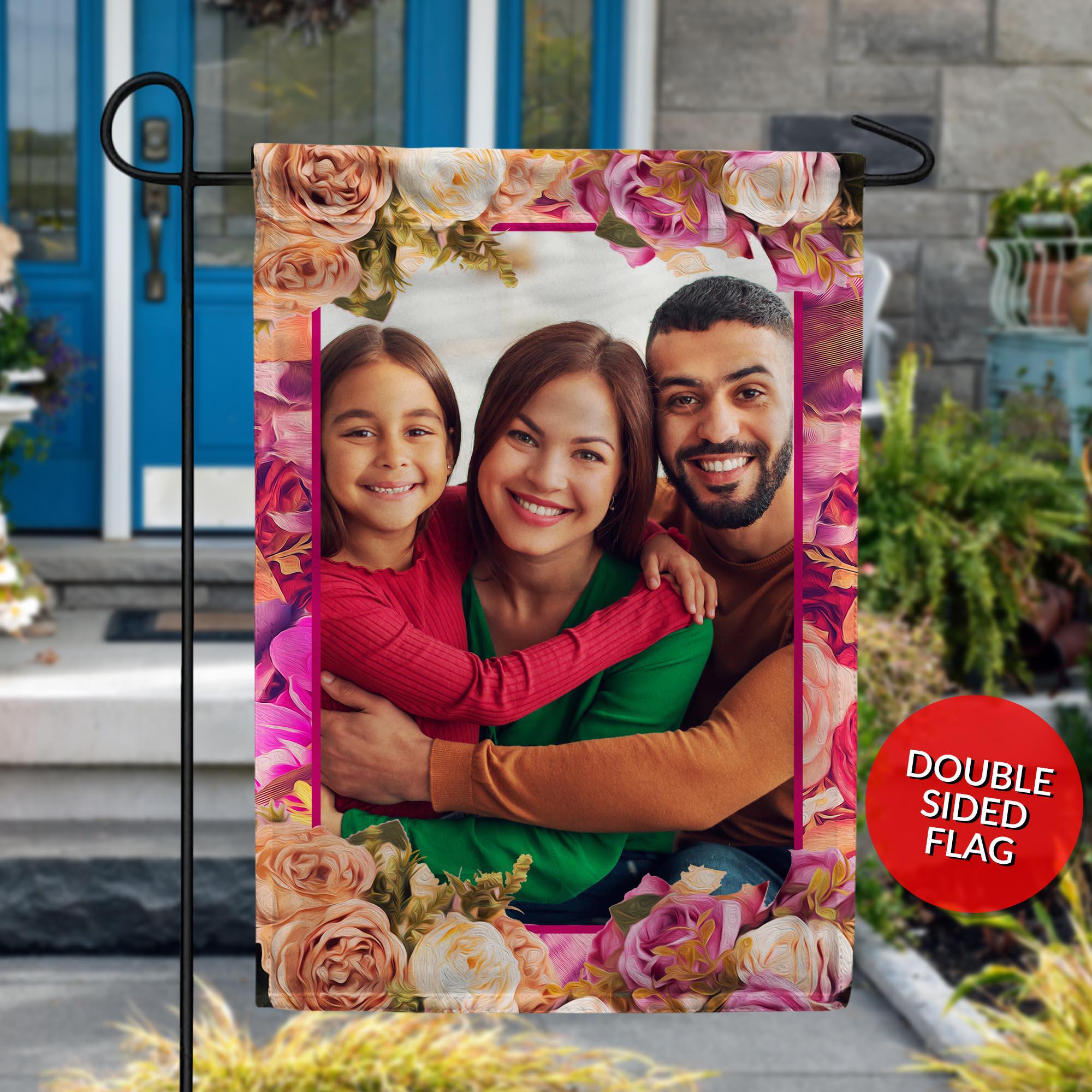 Custom Rose Floral Flag Custom Photo Garden Flag, Personalized Welcome ...