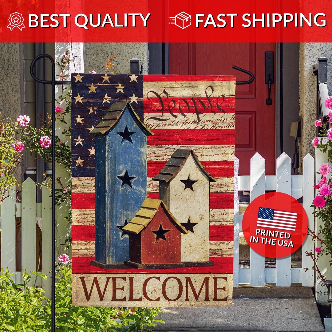 Patriotic Welcome Flag - Birdhouses With Stars and Stripes Flag, USA ...