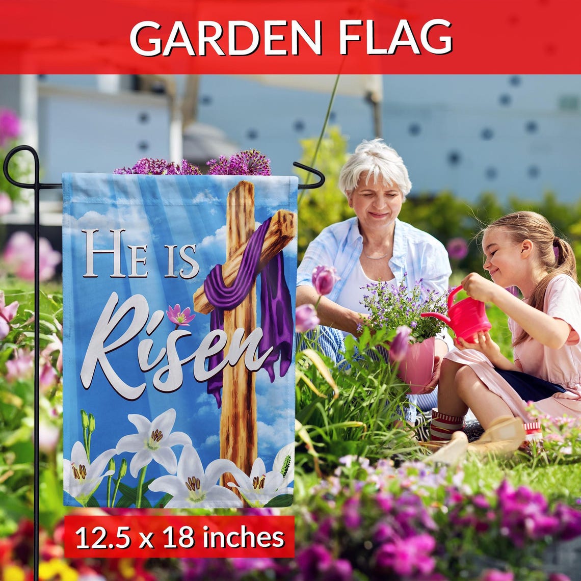 He is Risen Garden Flag Easter Cross Flag, Lilies Easter Flag ...