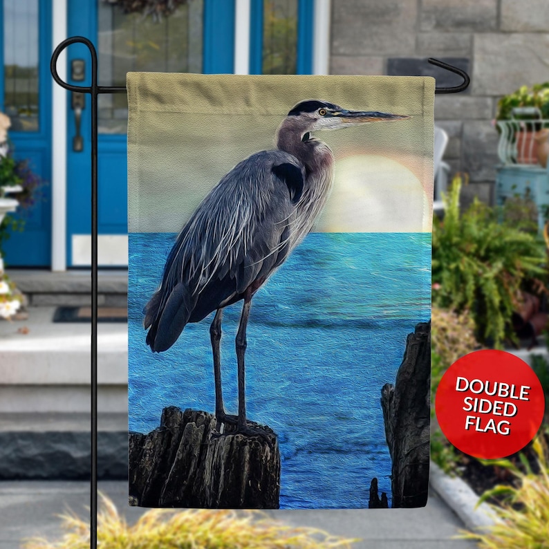 Heron Ocean Sunset Flag – Double Sided Coastal Bird Decor - Etsy